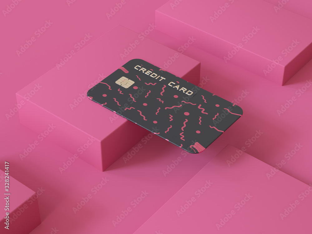 pink background 3d render black credit card business concept Stock ...