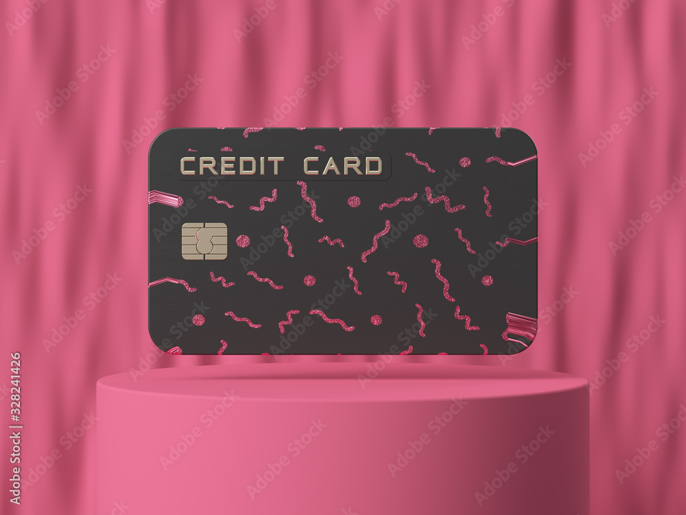 pink background 3d render black credit card business concept Stock ...