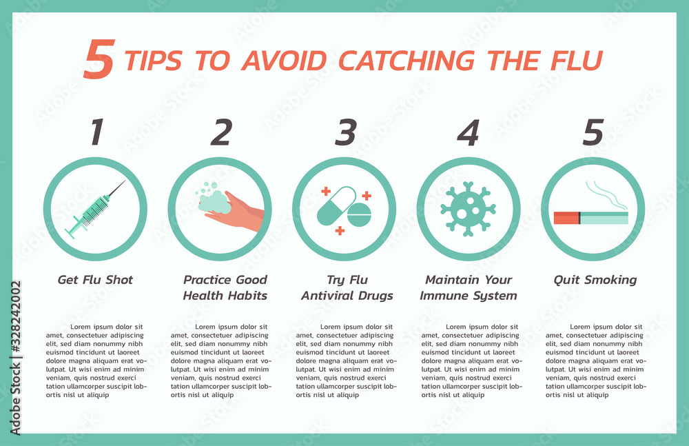 five tips to avoid catching the flu infographic concept, healthcare and ...