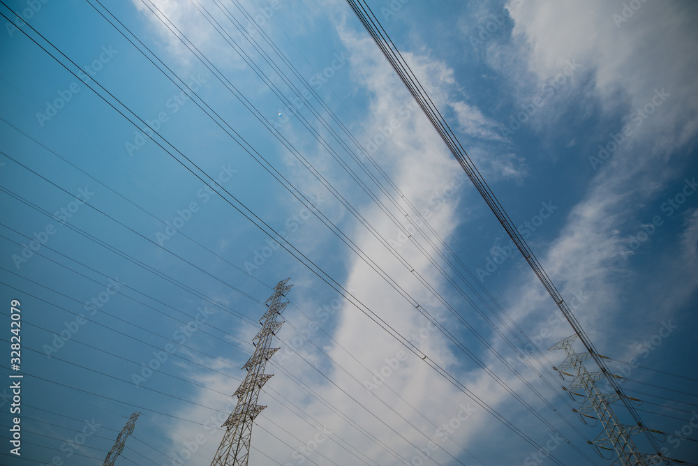 Electricity pylons and high-voltage power lines , the background of ...