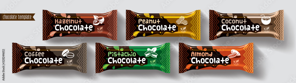 Chocolate bar vector packaging design. Nuts chocolate set. Stock Vector ...