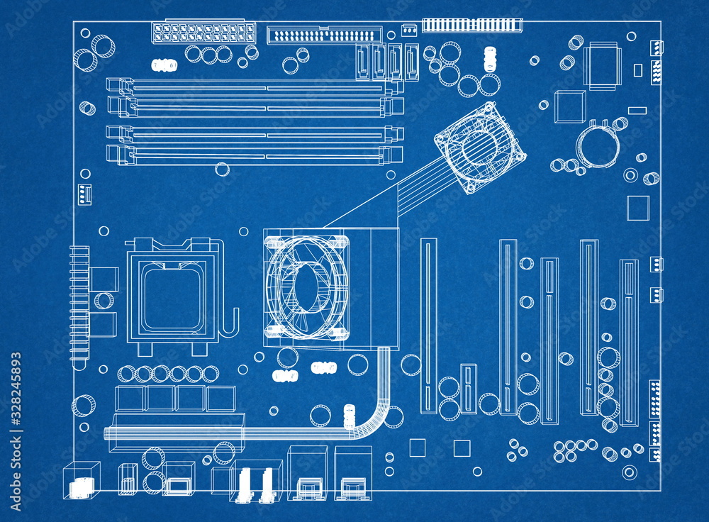 Computer Motherboard blueprint Stock Photo | Adobe Stock