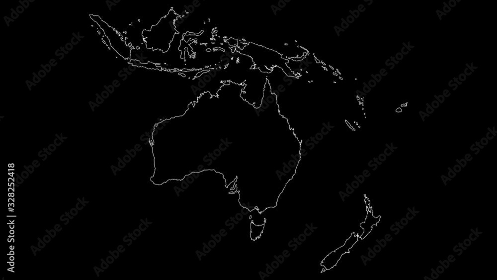 Oceania continent map outline animation Stock Video | Adobe Stock