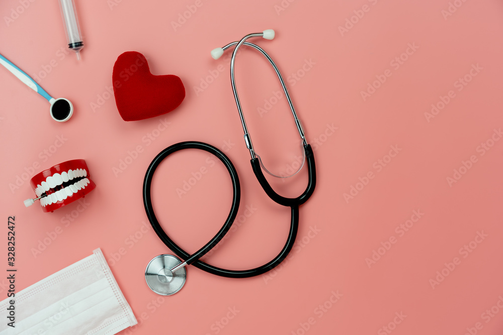 Table top view aerial image of accessories healthcare & medical ...