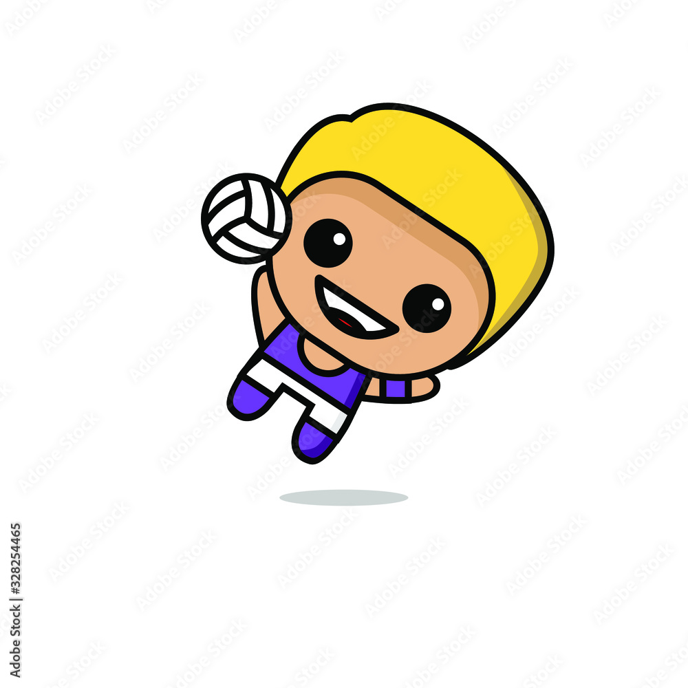 cute kawaii volleyball player character logo icon design vector ...