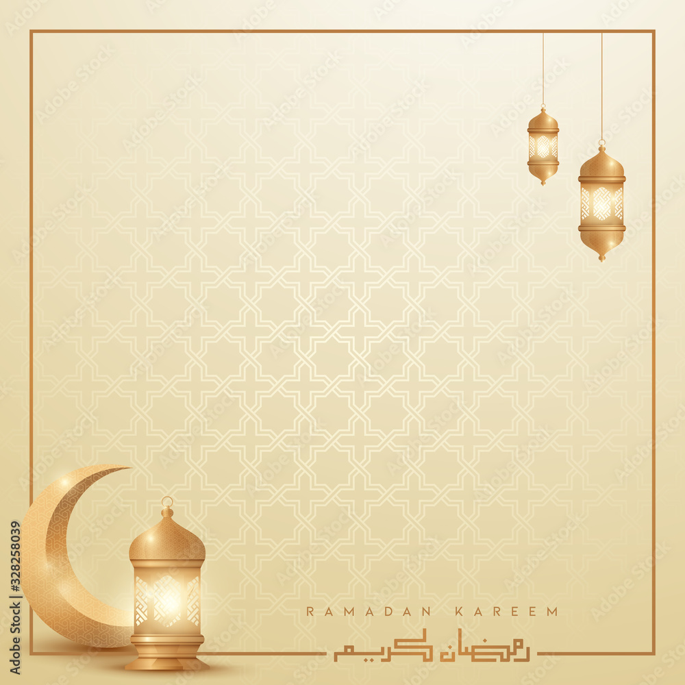 Ramadan kareem islamic greeting background design with crescent moon ...