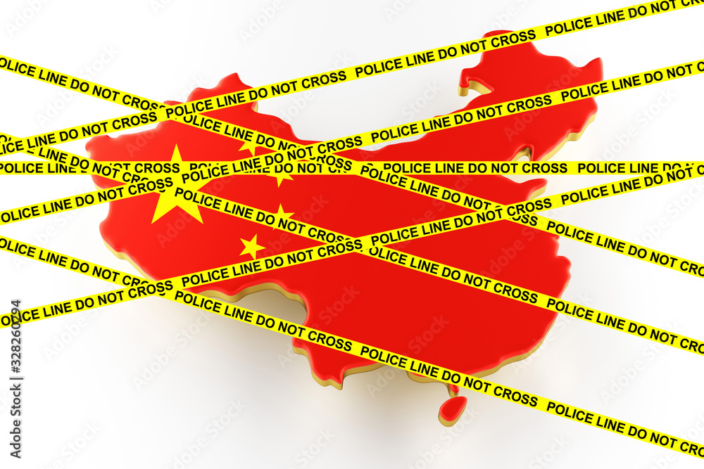 China crime concept, police investigation. 3D map of China. Map of ...