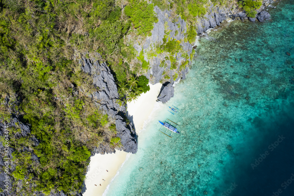 View from above, stunning aerial view of the Entalula Beach, a white ...