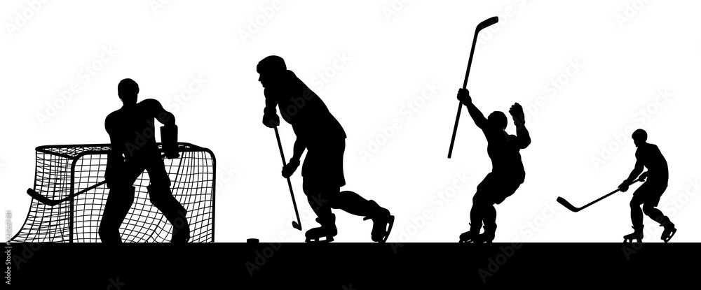 Ice hockey players in silhouette playing a match game scene Stock ...
