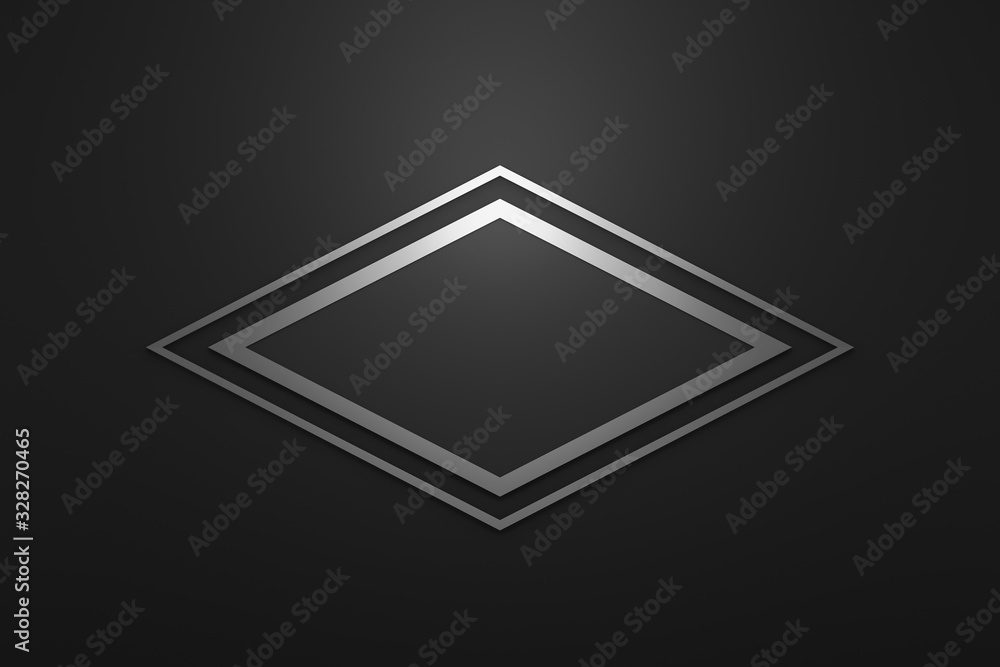 Blank logo frame with modern style on black background. Empty silver ...