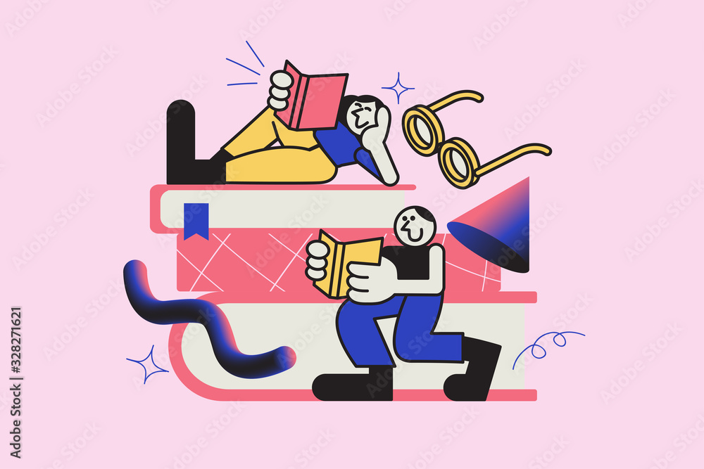 Vector cartoon illustration about reading a books in modern style ...