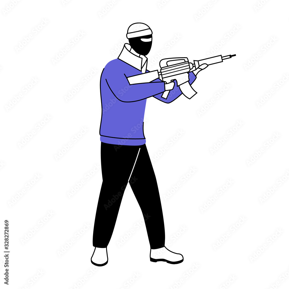 Man in balaclava mask flat silhouette vector illustration. Terrorist ...