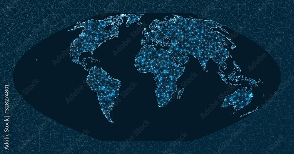Communications map of the world. Mt Flat Polar Parabolic projection ...
