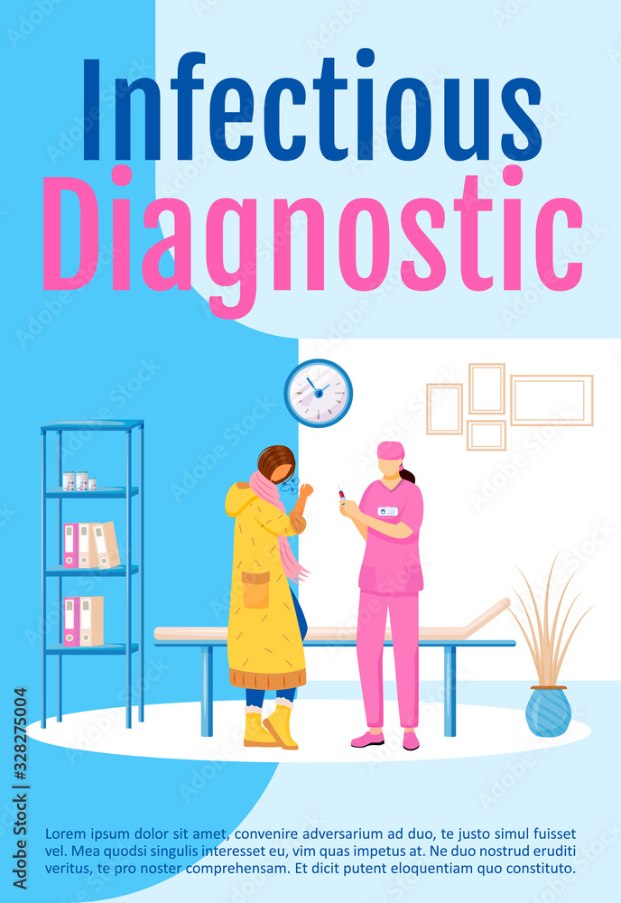 Infection diagnostic poster flat vector template. Disease symptoms ...