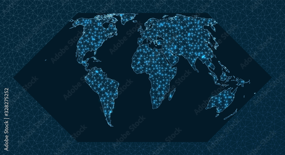 Internet and global connections map. Eckert 2 projection. World Network ...