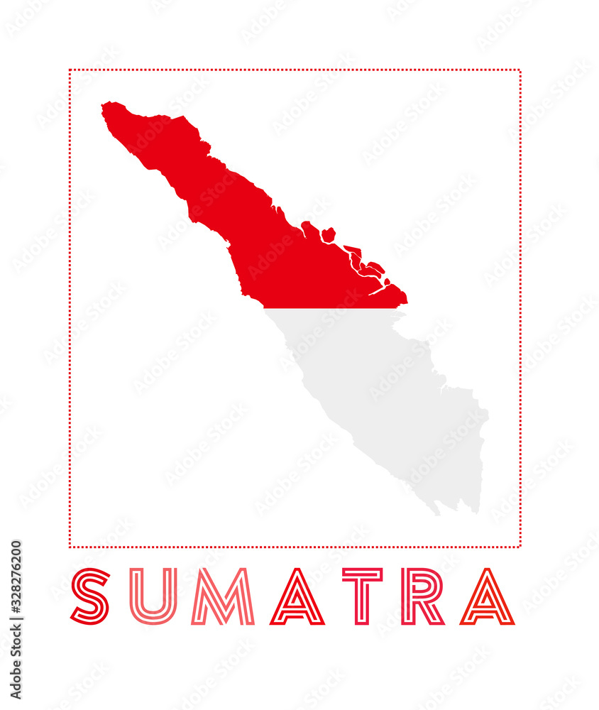 Sumatra Logo. Map of Sumatra with island name and flag. Modern vector ...