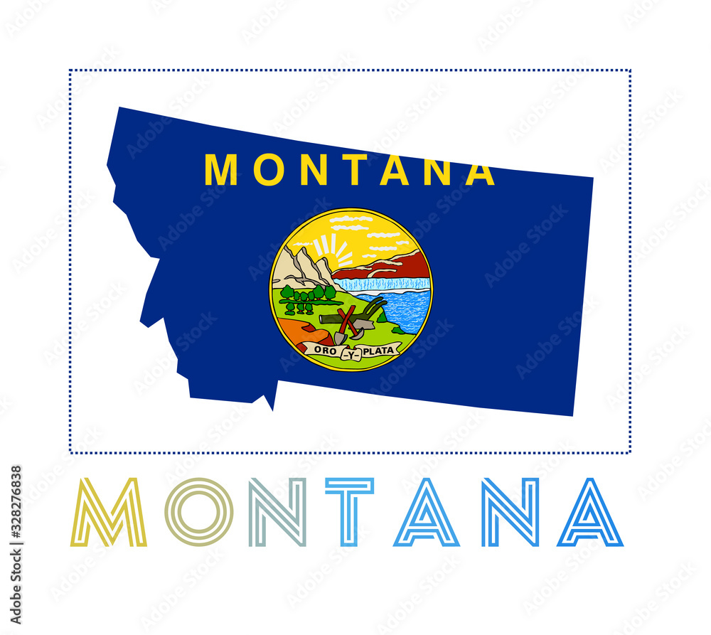 Montana Logo. Map of Montana with us state name and flag. Elegant ...