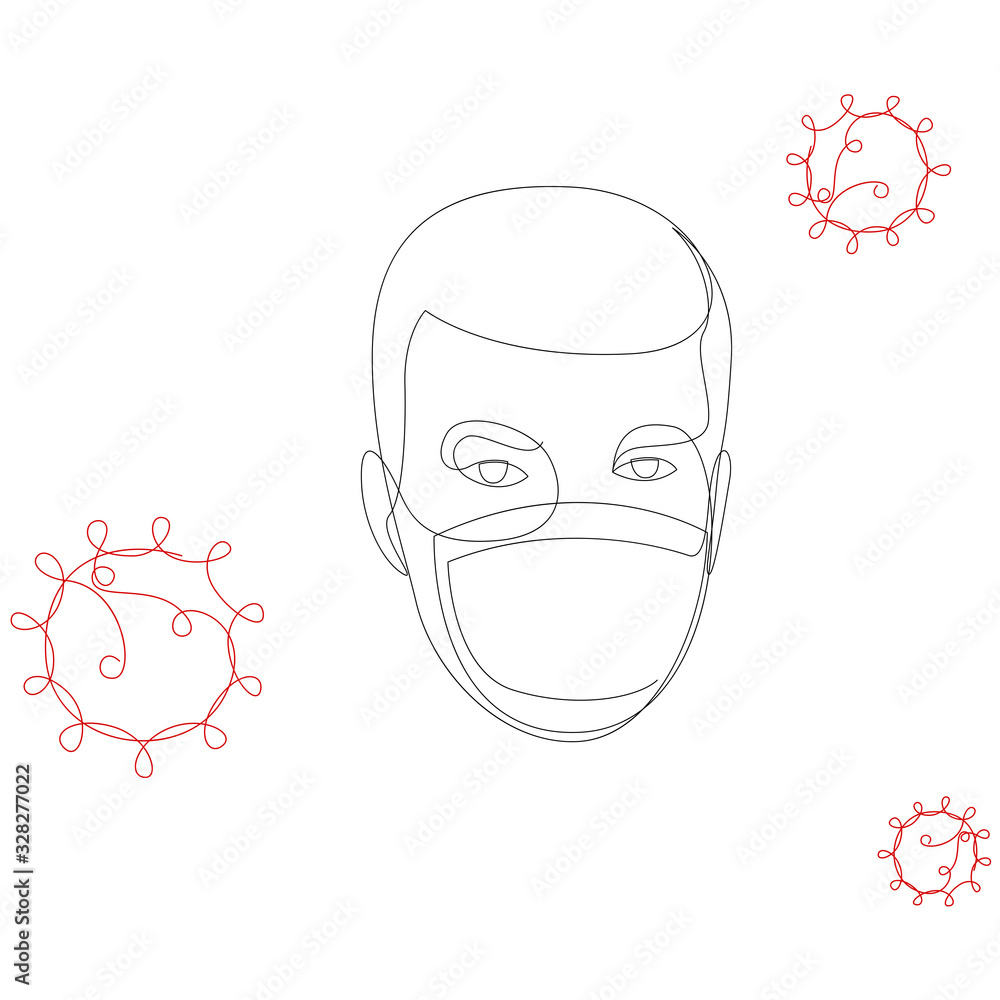 One continuous line drawing medical face mask. Concept of coronavirus ...