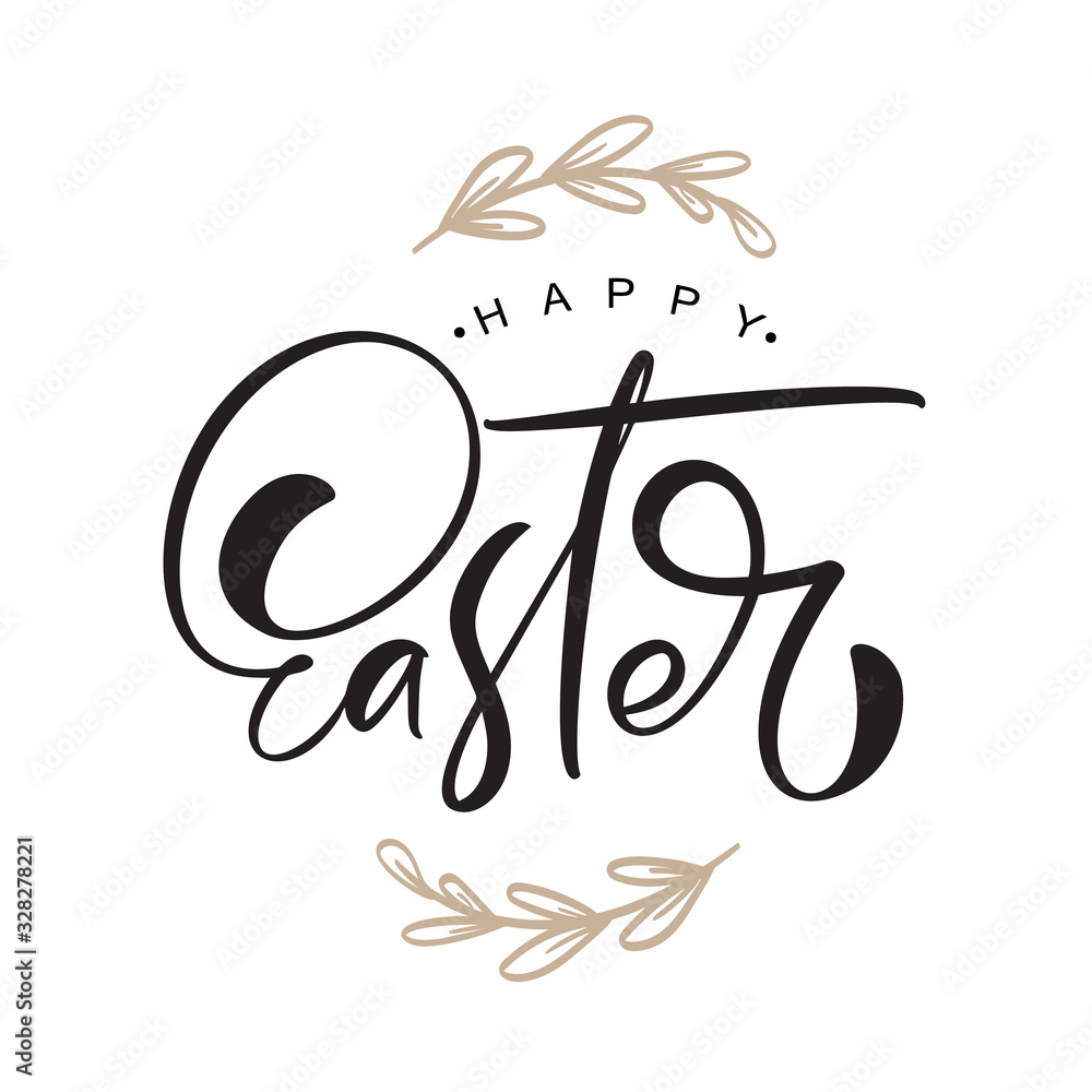 Happy Easter vintage vector calligraphy text with branches frame ...