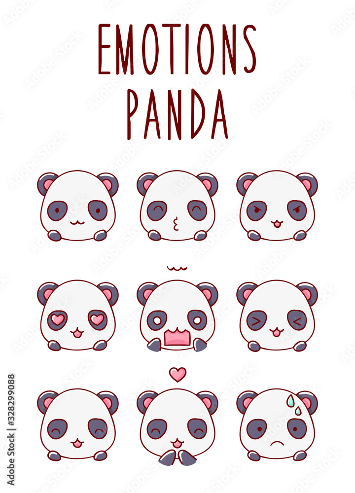 Set of emotions cute panda character face kawaii, isolated on white ...