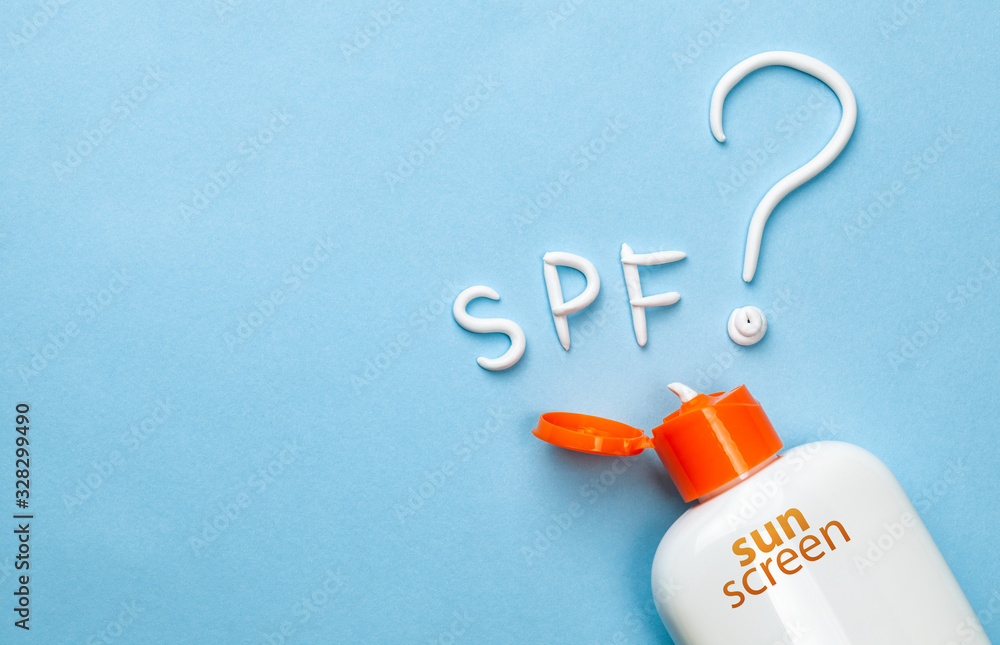 Sunscreen. Cream in the form of question mark and the inscription SPF ...