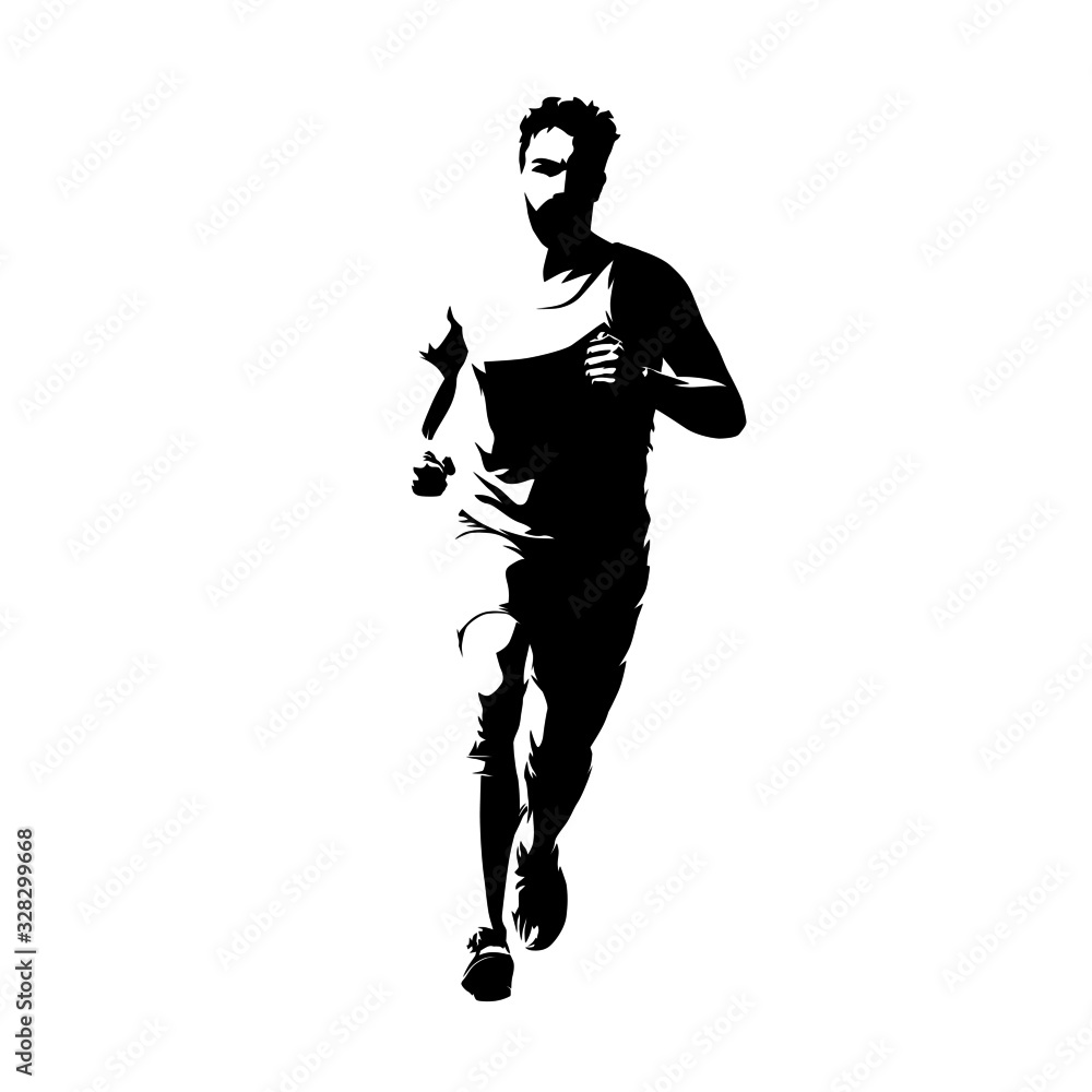 Running man, marathon run front view. Abstract vector silhouette Stock ...