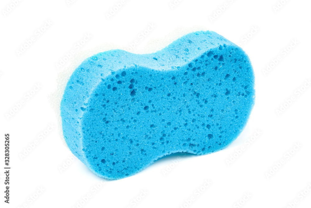 Blue bath sponge on white background Stock Photo | Adobe Stock