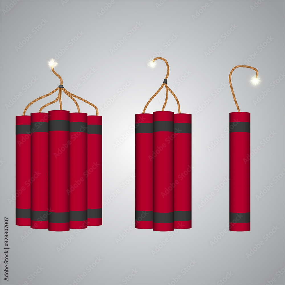 Dynamite sticks set 3d vector isolated on white background. Burning ...