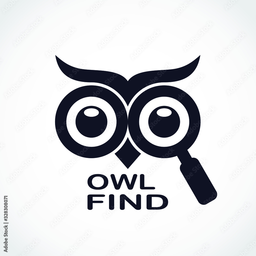 owl eyes with magnifying glass find logo design Stock Vector | Adobe Stock