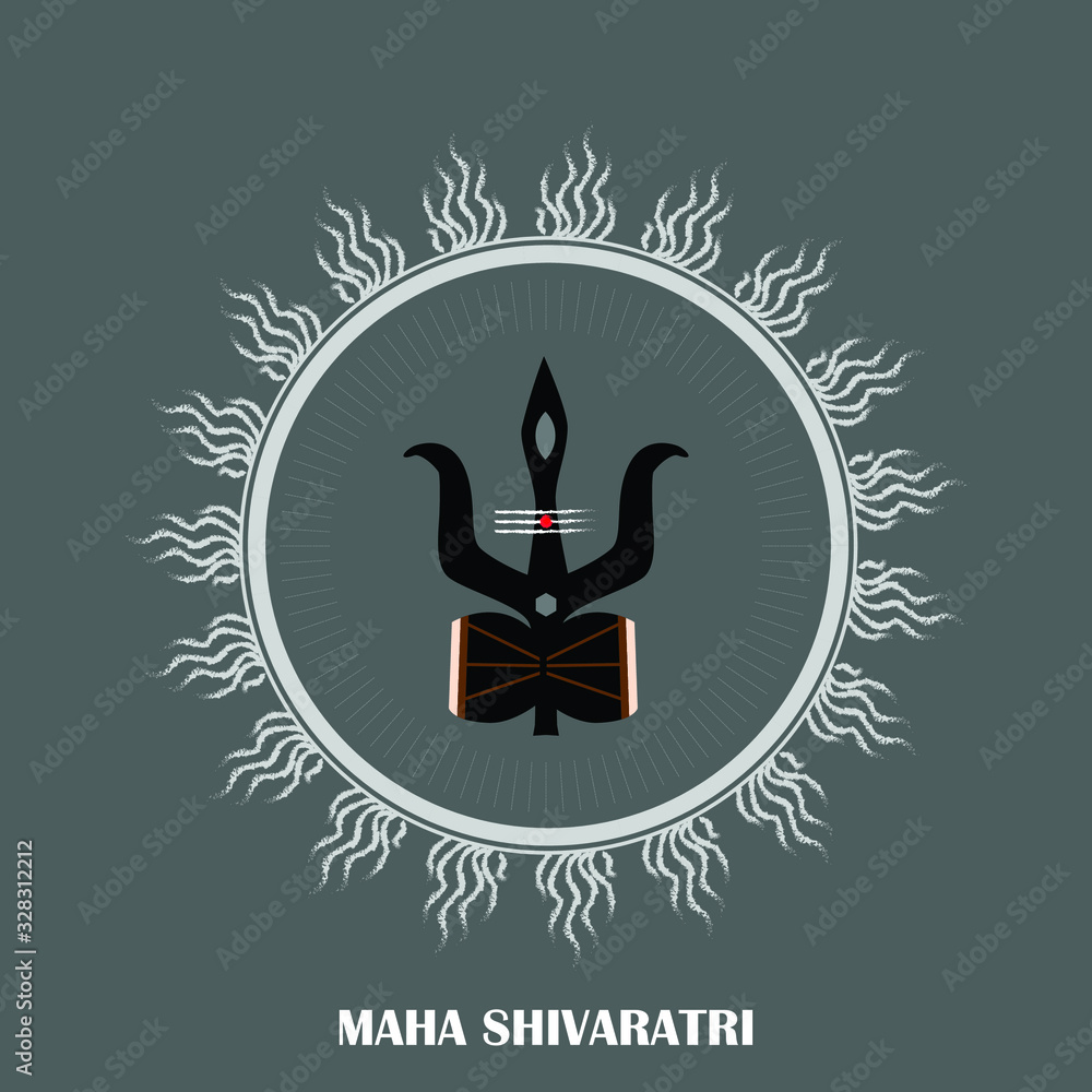 Maha Shivaratri celebration vector with black trident inside a circle ...