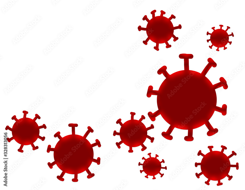 Drawing graphic red virus on white copy space frame background template ...