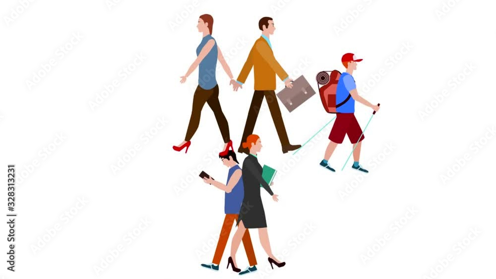 People walking, 2d animation, flat vector animation, green screeen ...
