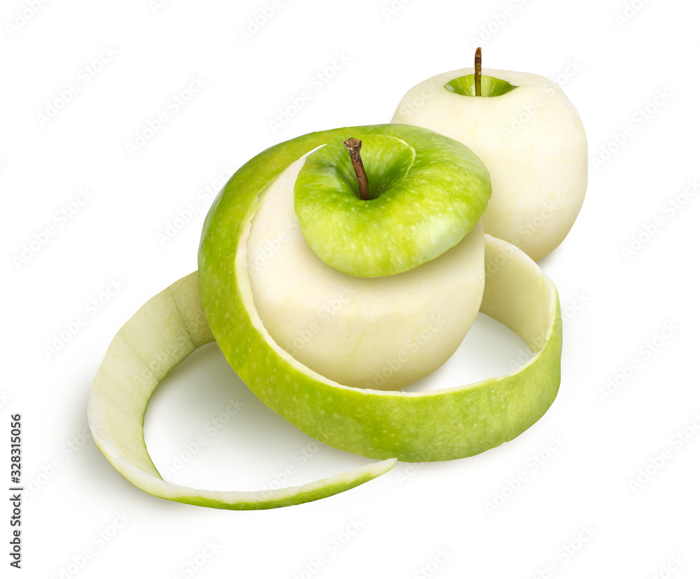 RW6 peeled apple with peel on a white background Stock Photo | Adobe Stock