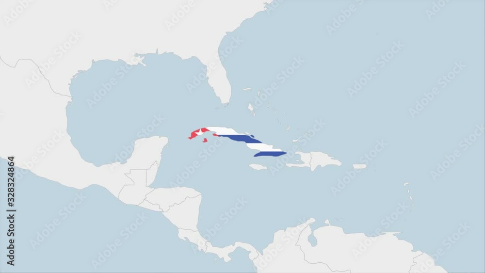 Cuba map highlighted in Cuba flag colors and pin of country capital ...