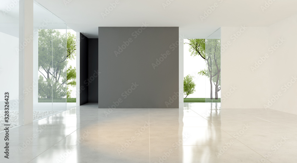 Large luxury modern minimal bright interiors room mockup illustration ...