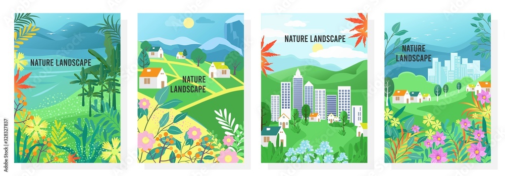 Vector set nature landscape, nature background, banner, cover ...
