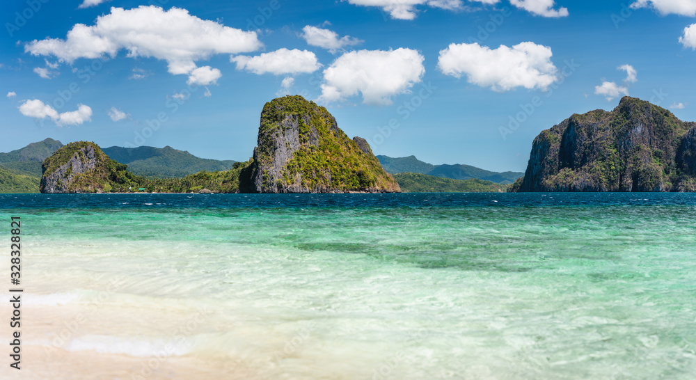 El Nido, Philippines. Panorama of limestone islands in El Nido Lagoon ...