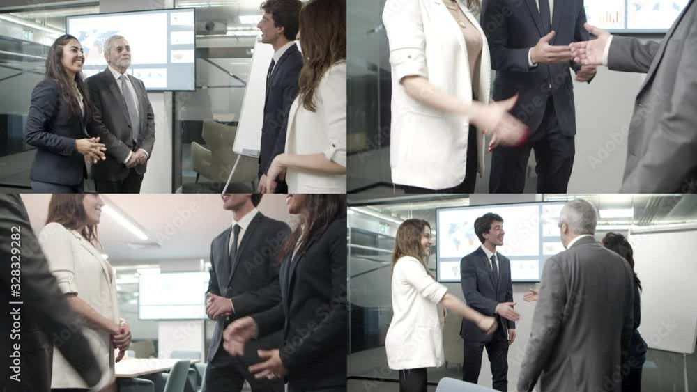 Content business people shaking hands. Collage of professional ...