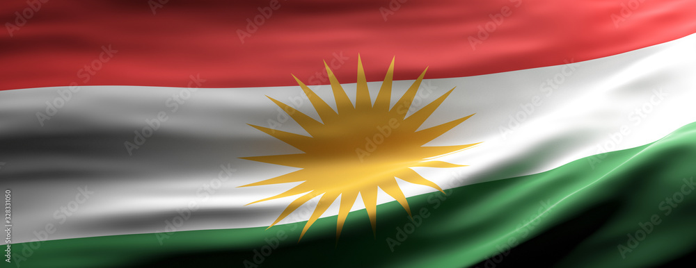 Kurdistan national flag waving texture background. 3d illustration ...