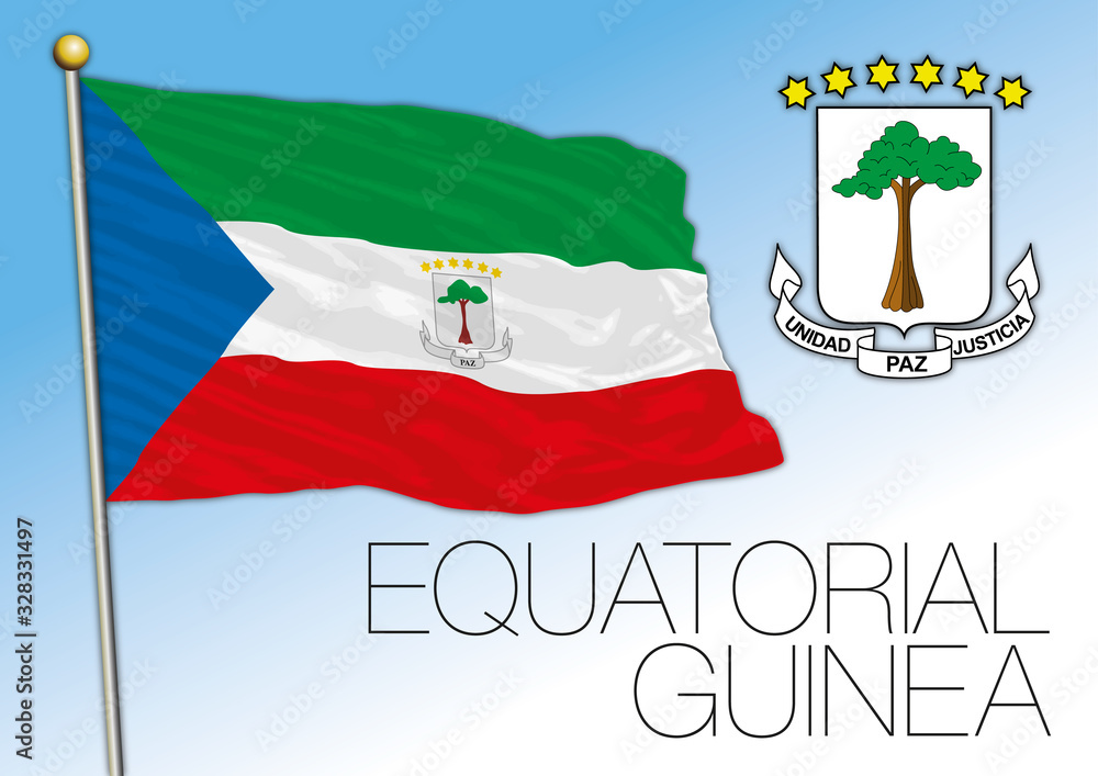 Equatorial Guinea official national flag and coat of arms, african ...