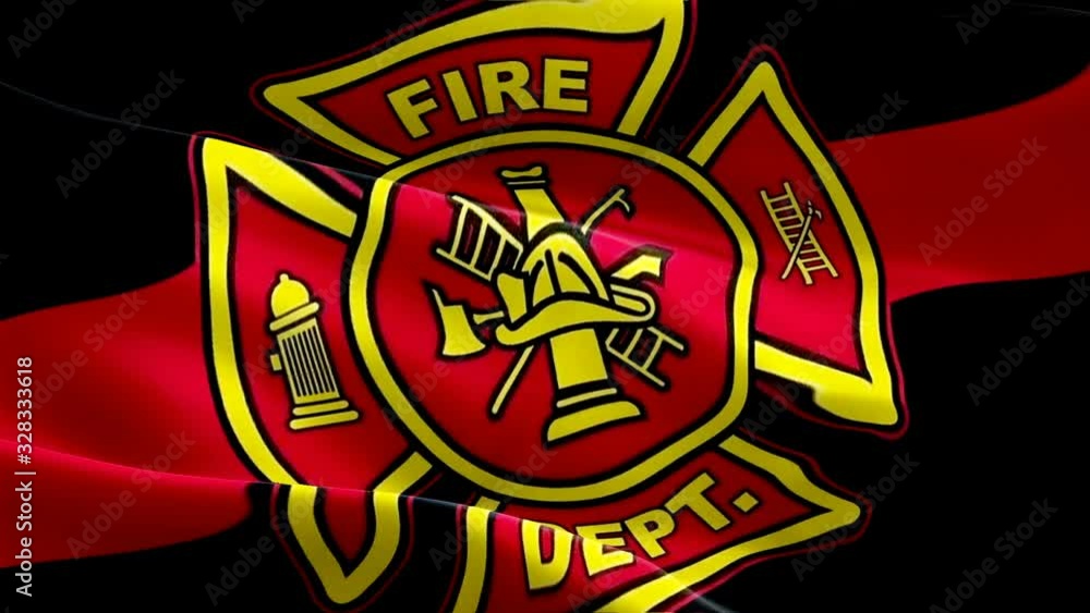 Fire Brigade flag video waving in wind. Rescue Brigade EMERGENCY Fire ...