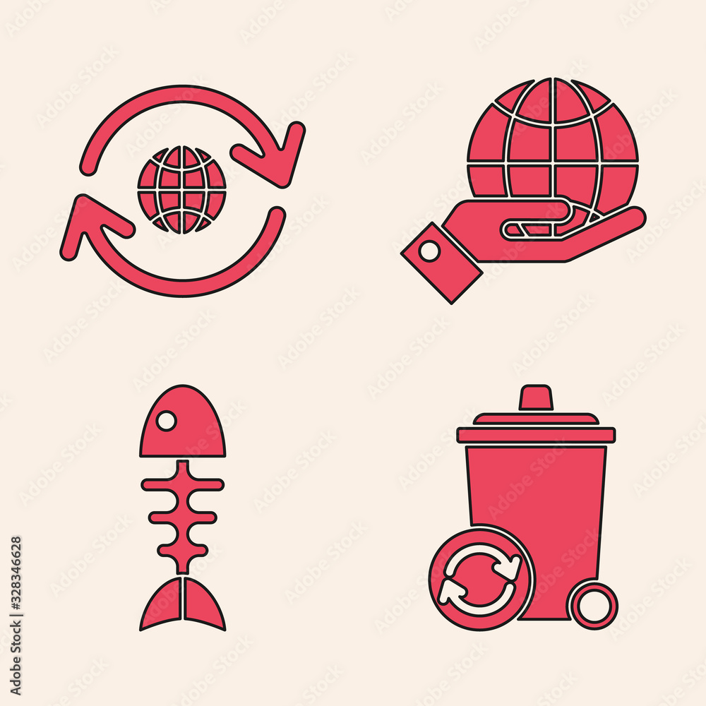 Set Recycle bin with recycle symbol, Planet earth and a recycling ...