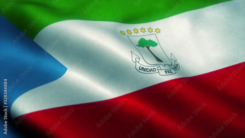 Equatorial Guinea flag waving in the wind. National flag of Equatorial ...