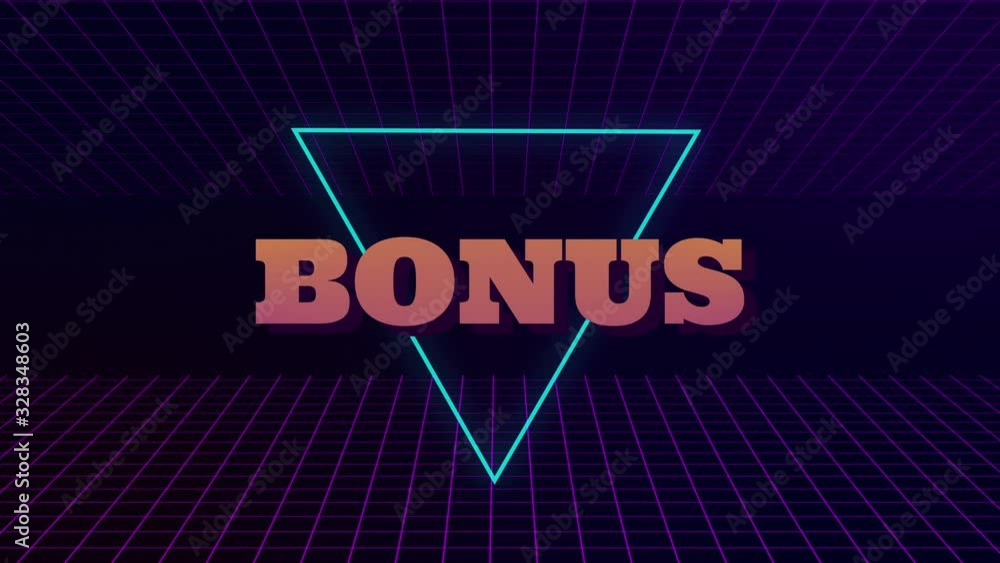VHS retro animation with appearing neon triangle and text bonus. The ...