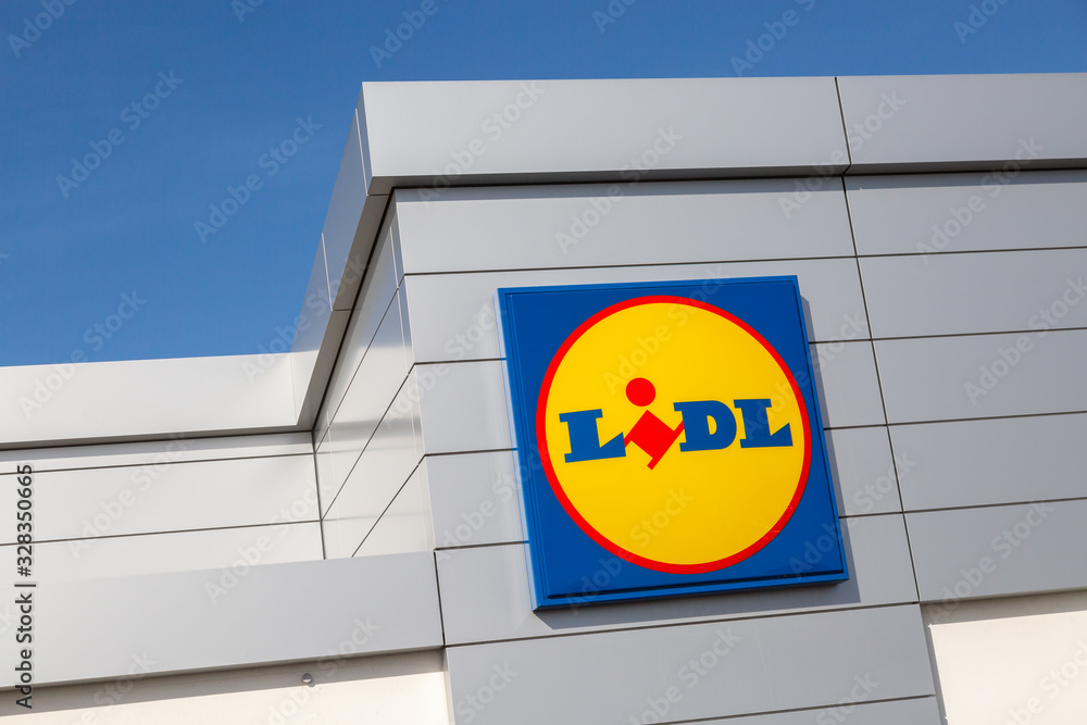 LIDL supermarket chain sign. LIDL is a German global discount ...