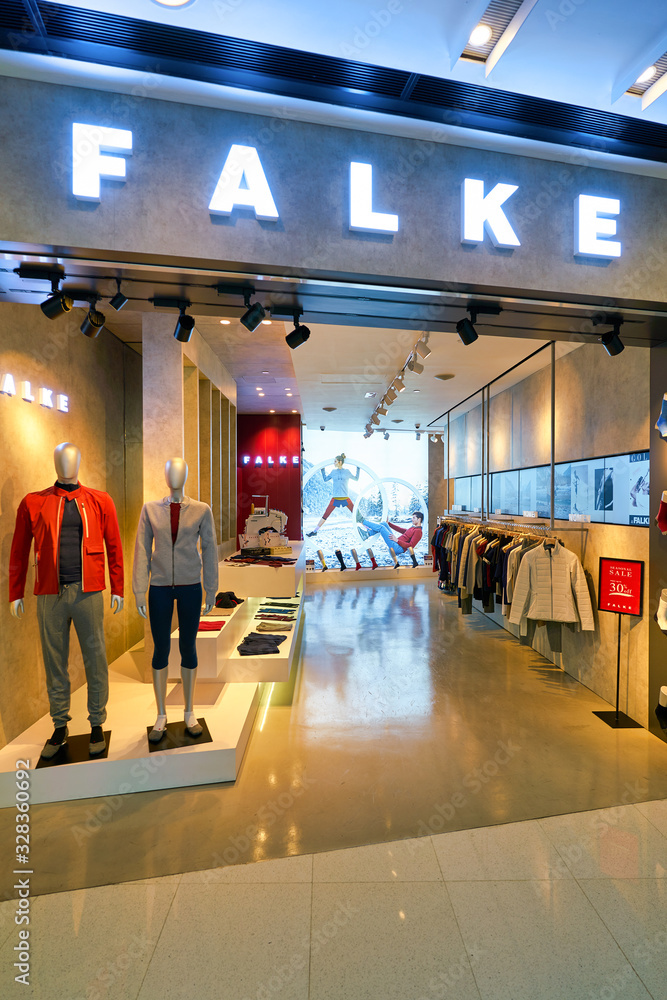 HONG KONG, CHINA - CIRCA JANUARY, 2019: Falke brand name over a shop ...