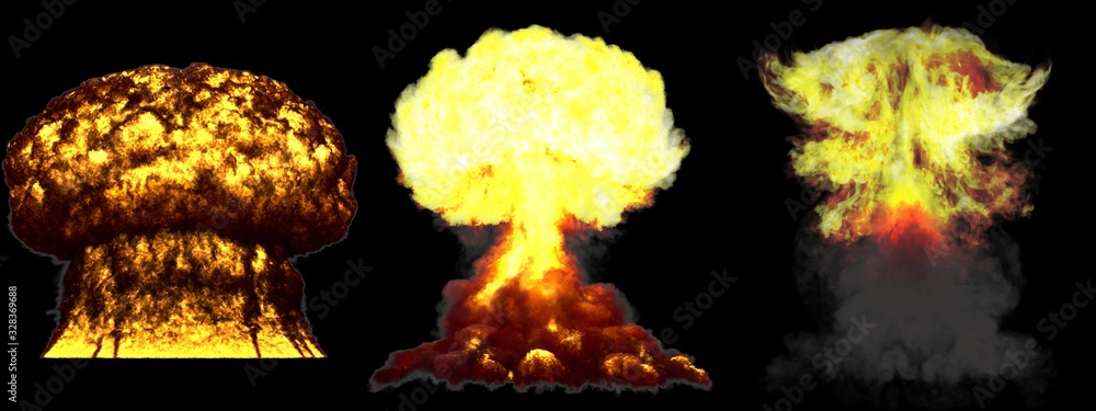 3D illustration of explosion - 3 huge very high detailed different ...