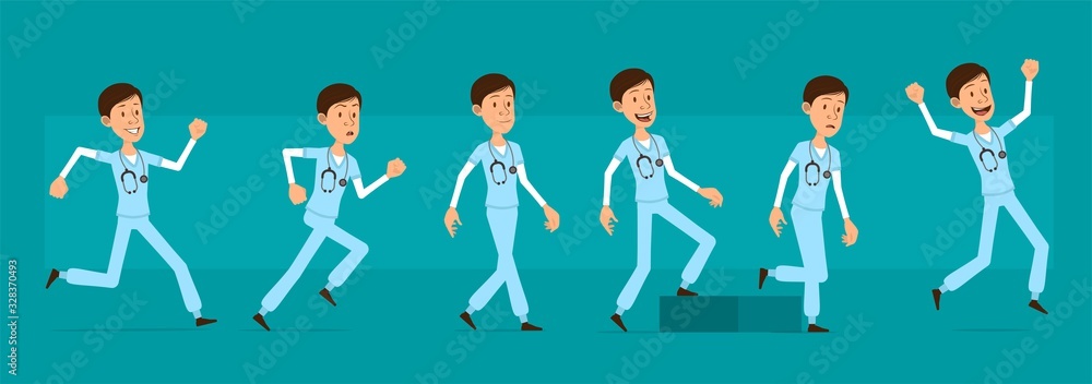 Cartoon cute funny young hospital doctor with stethoscope in unifor ...