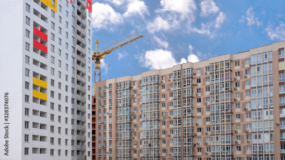 Construction new multi storey residential building in apartment complex ...