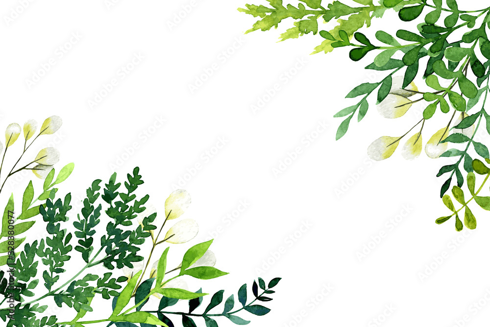 Corner botanical background, greenery with leaves and branches Stock ...